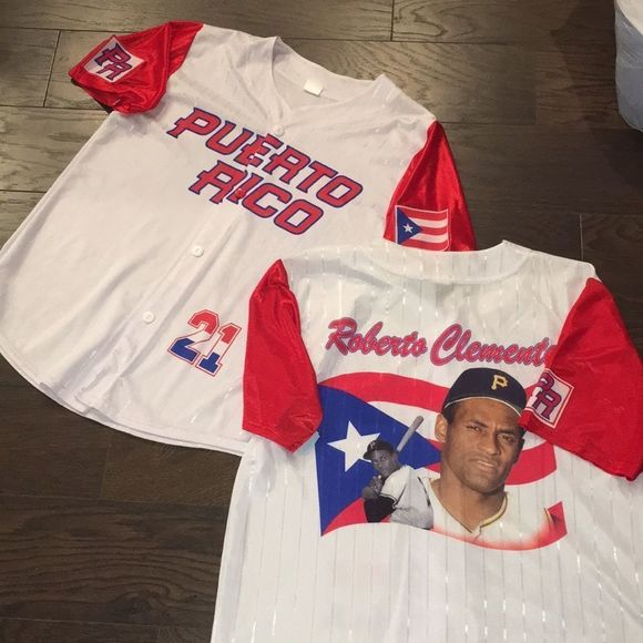 Shirts | Roberto Clemente Puerto Rico Team Sewn Flag Sga Commemorative ...
